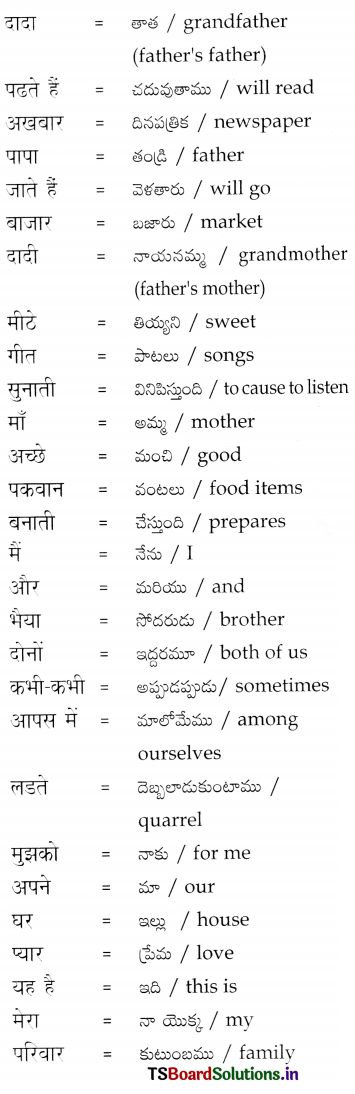 TS 6th Class Hindi Guide 5th Lesson मेरा परिवार – TS Board Solutions